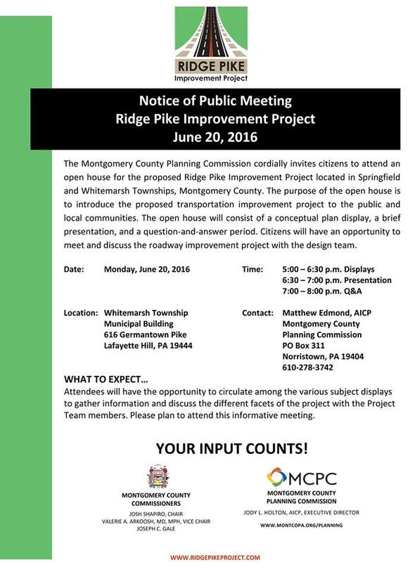 Public Meeting for the Ridge Pike Improvement Project on June 20th ...