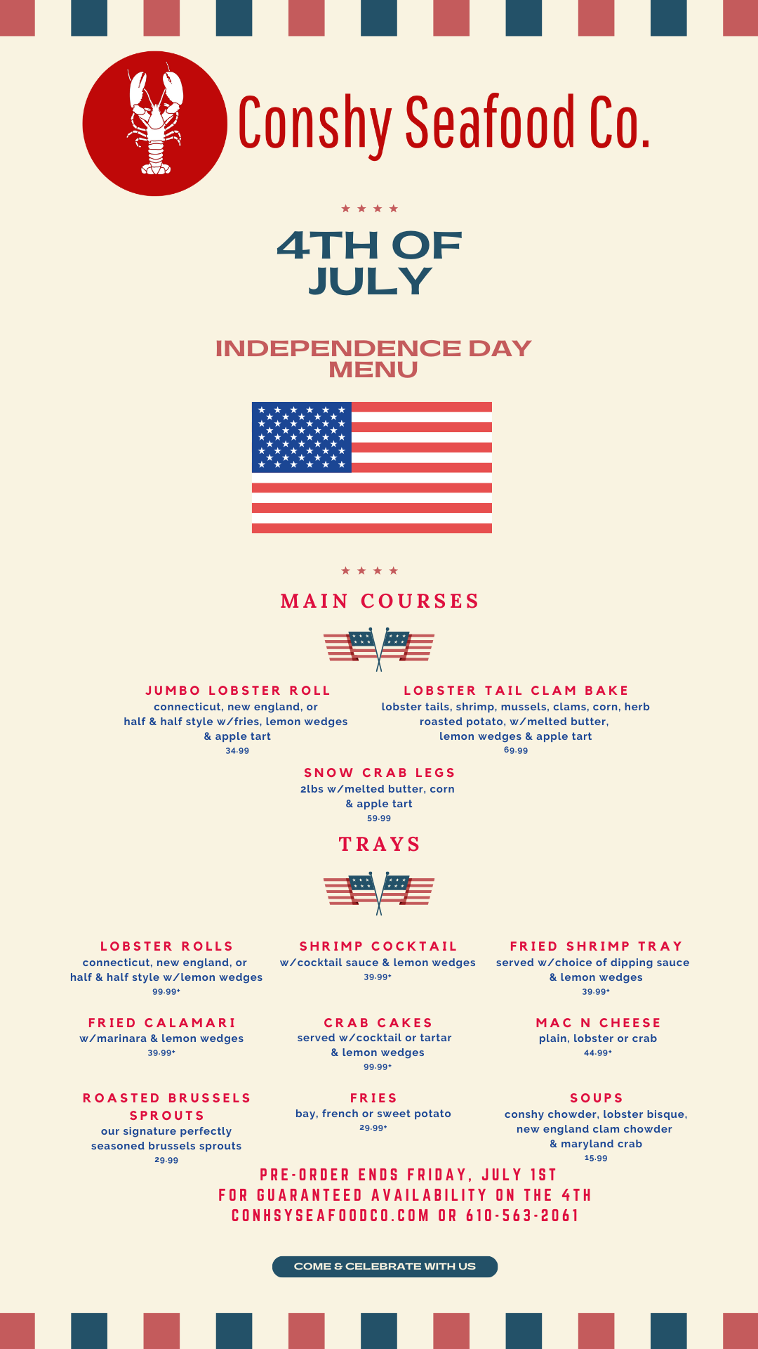 Independence Day menu from Conshy Seafood - MoreThanTheCurve