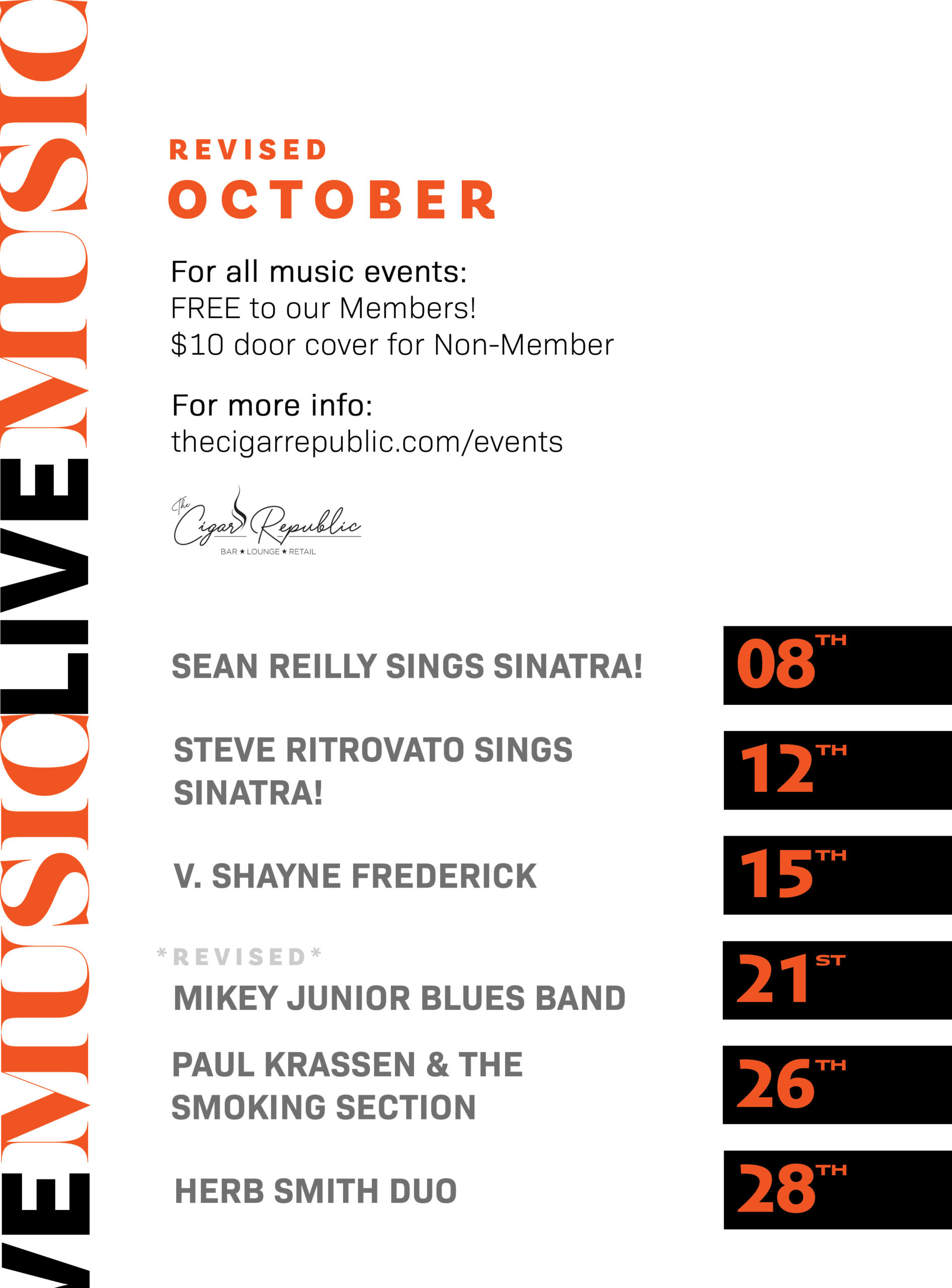 Full slate of live music in October at The Cigar Republic in ...