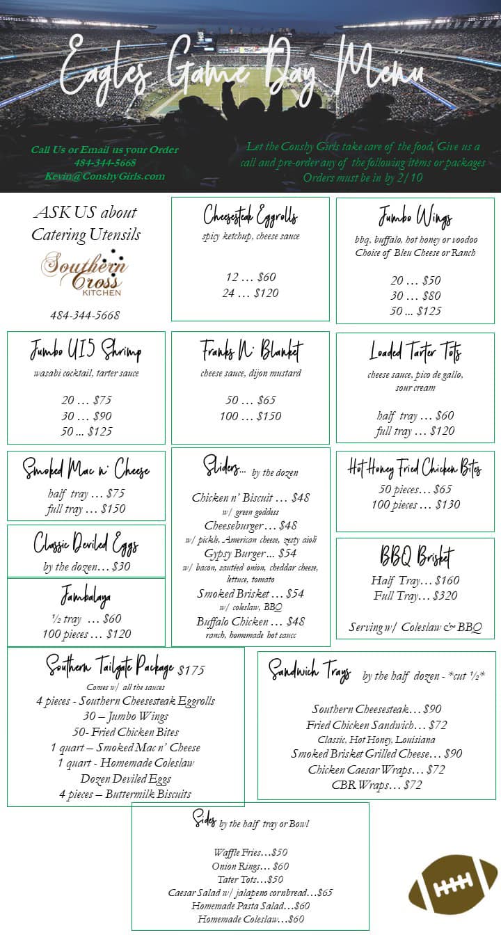 Takeout Game Day Menu available from Southern Cross Kitchen ...