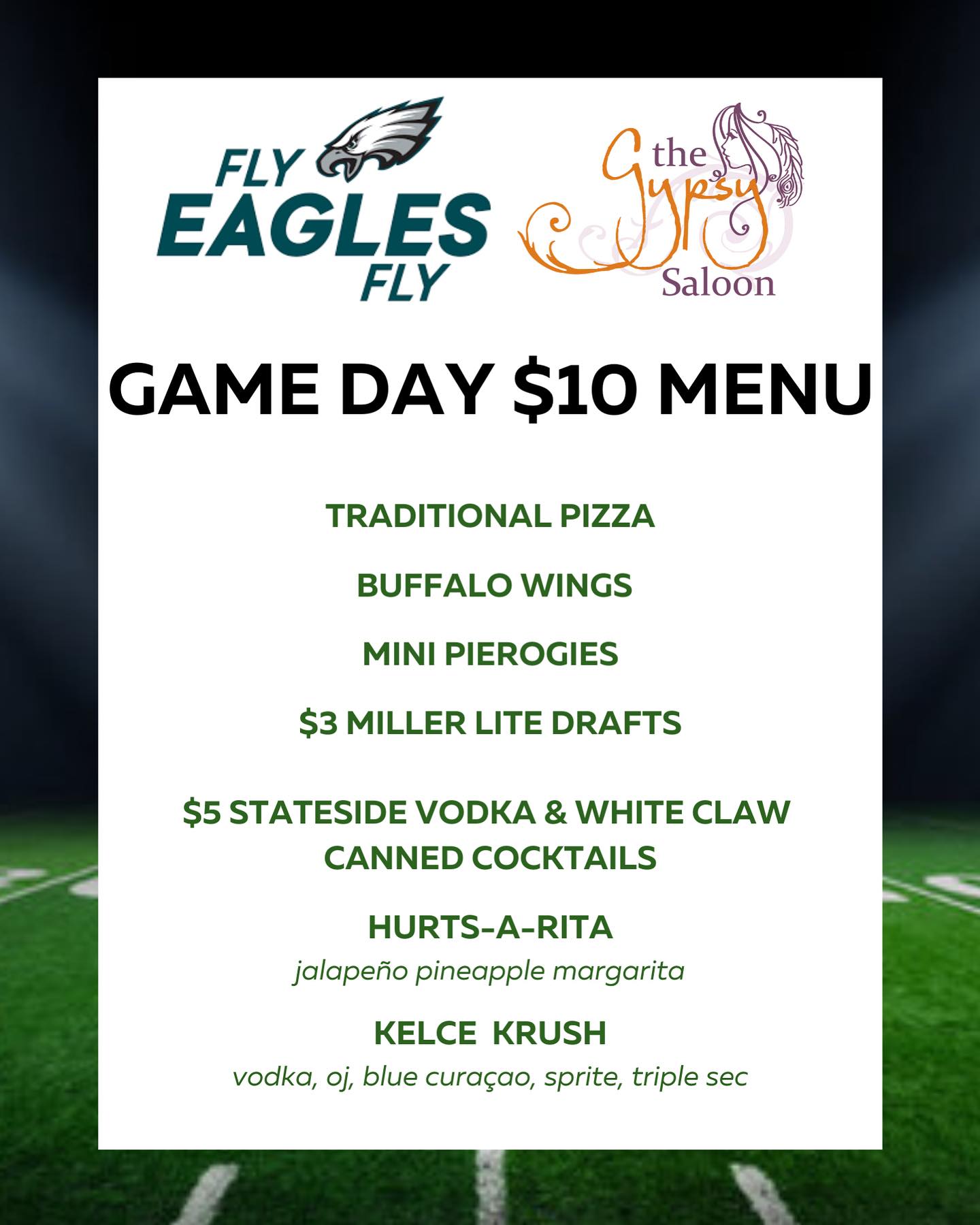 Eagles game day menu at Gypsy Saloon - MoreThanTheCurve
