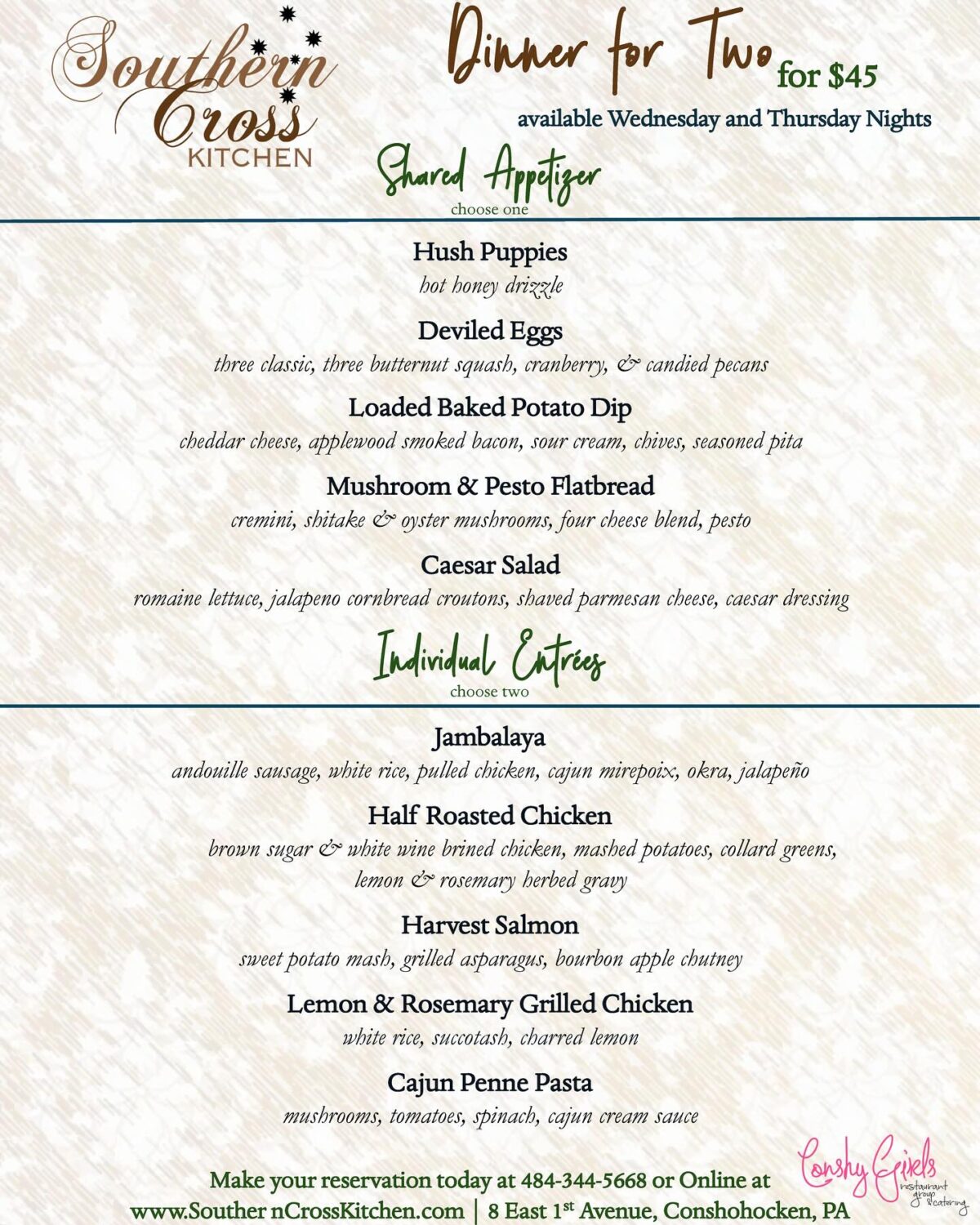 Dinner for Two menu available Wednesdays and Thursdays at Southern ...